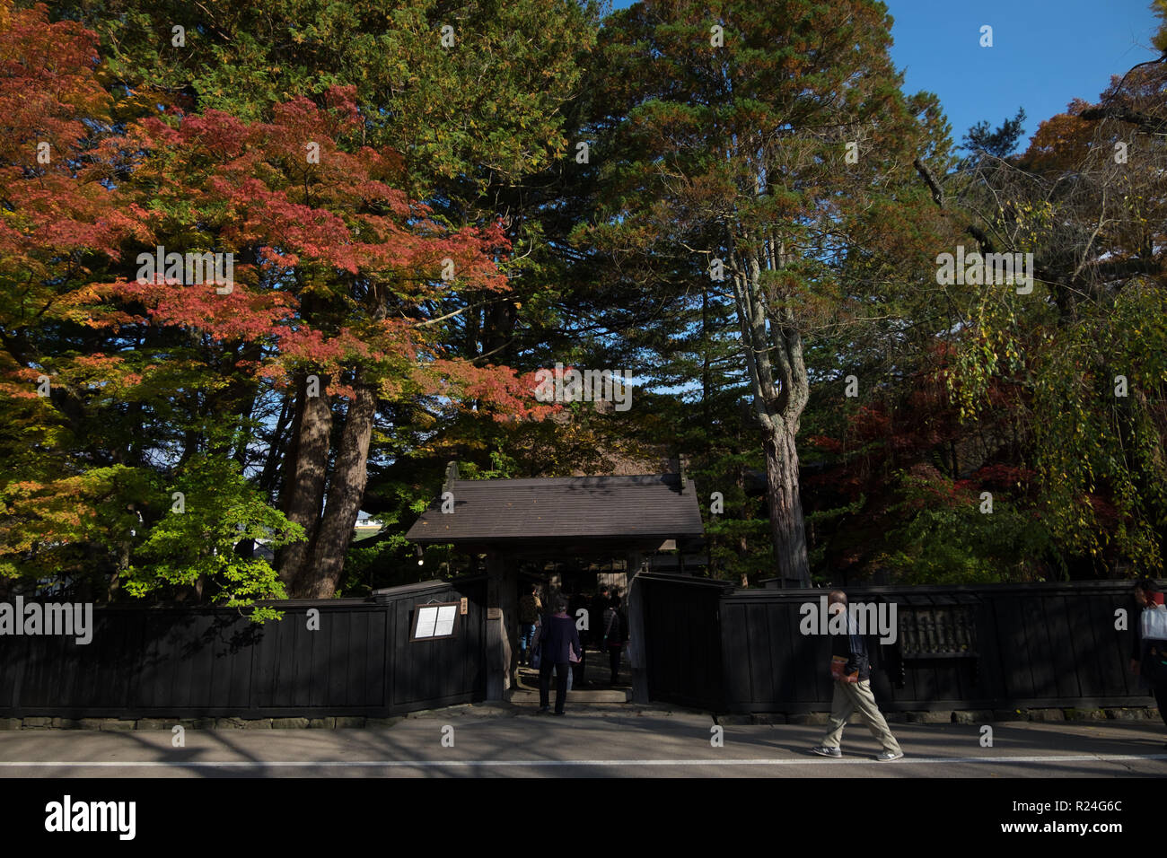 A traditional Japanese gate along Bukeyashiki street during the height ...