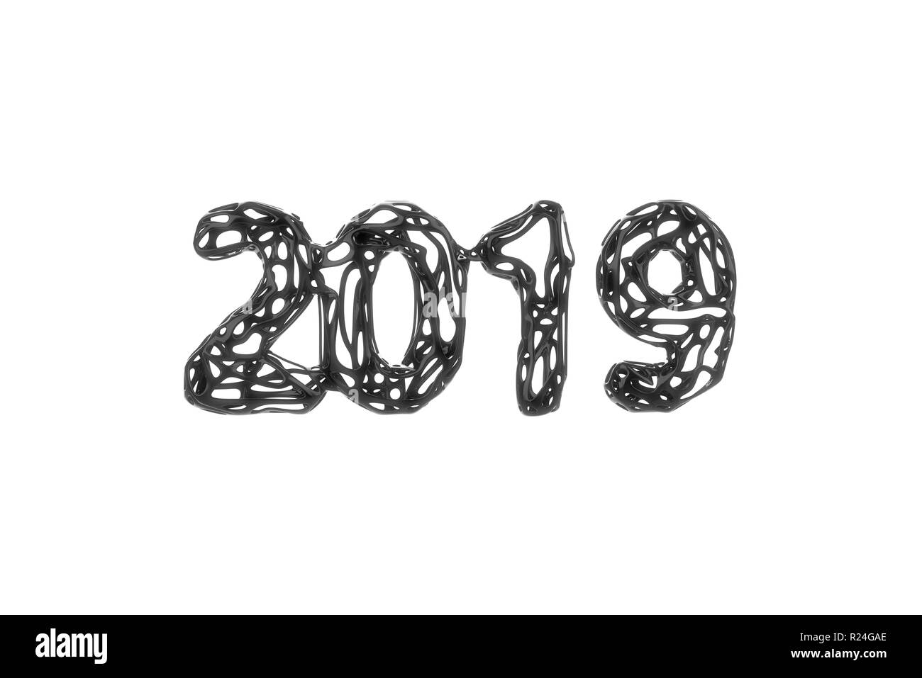 Happy New Year Banner with 2019 Numbers made by dark and glossy black ...