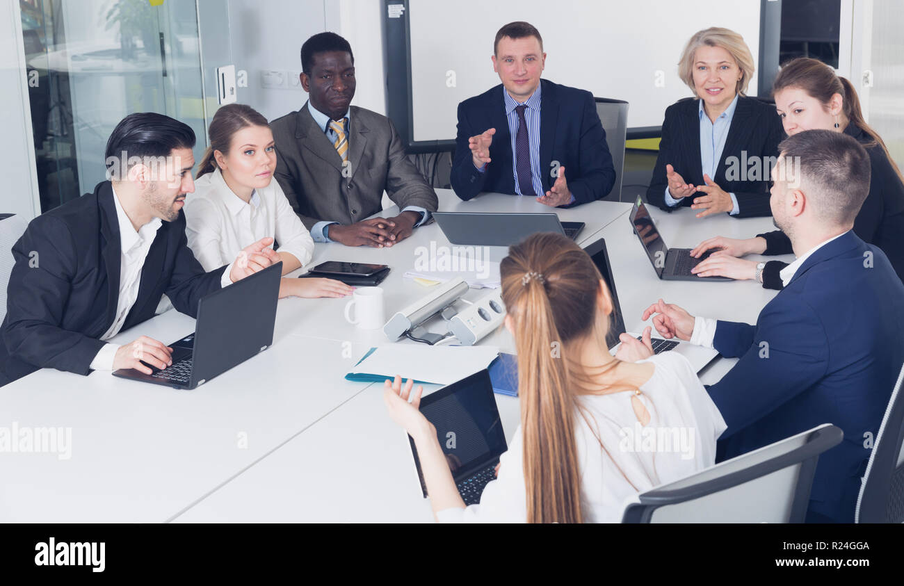 International group of successful business managers at teamwork in ...