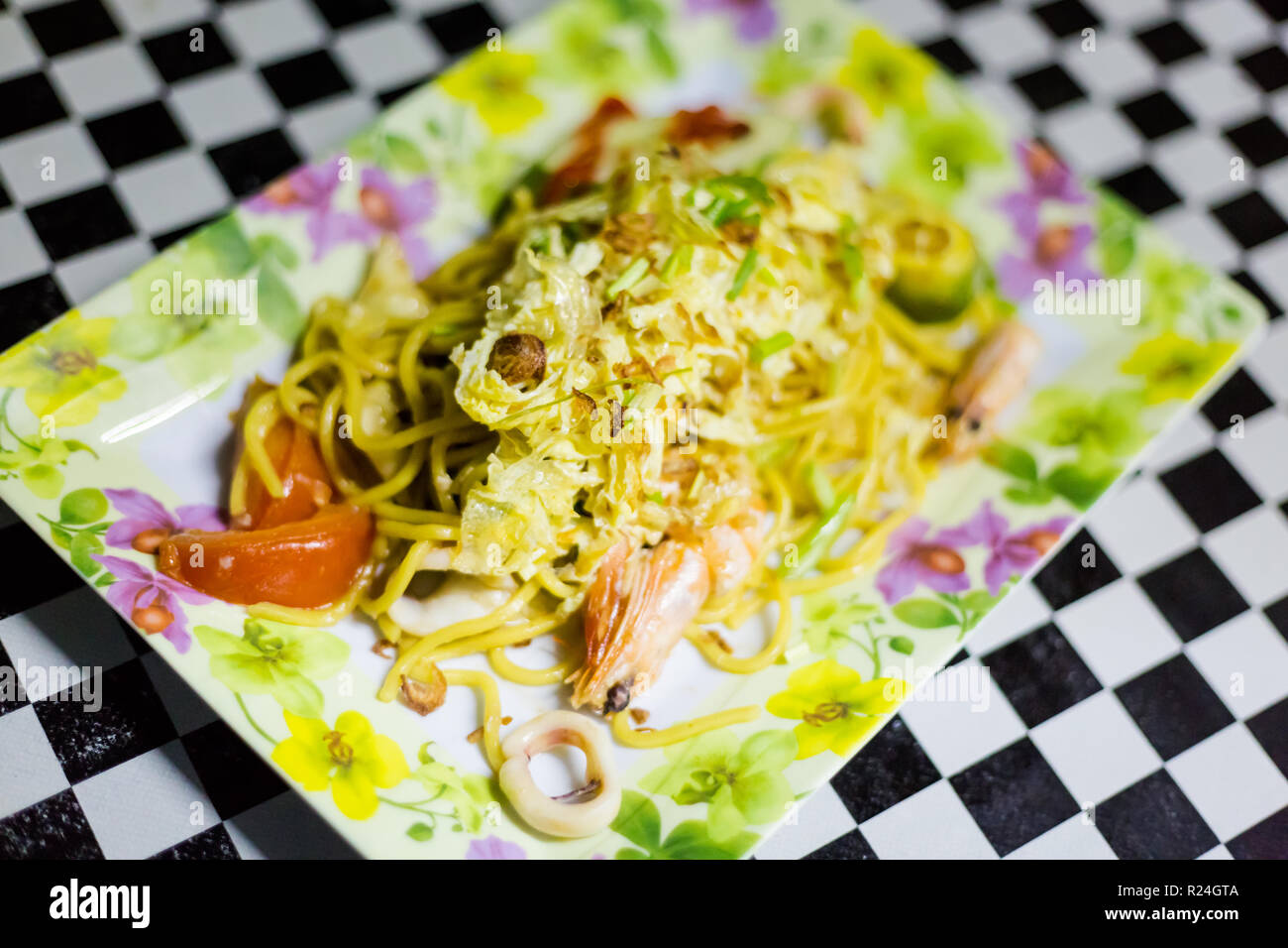 Fresh prepared malaysian Mee Goreng Singapore mixed seafood noodle ...