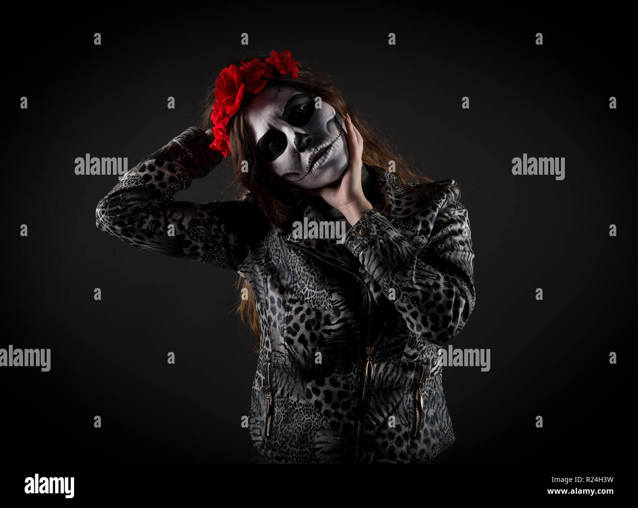 masked girl made up for halloween horror Stock Photo - Alamy