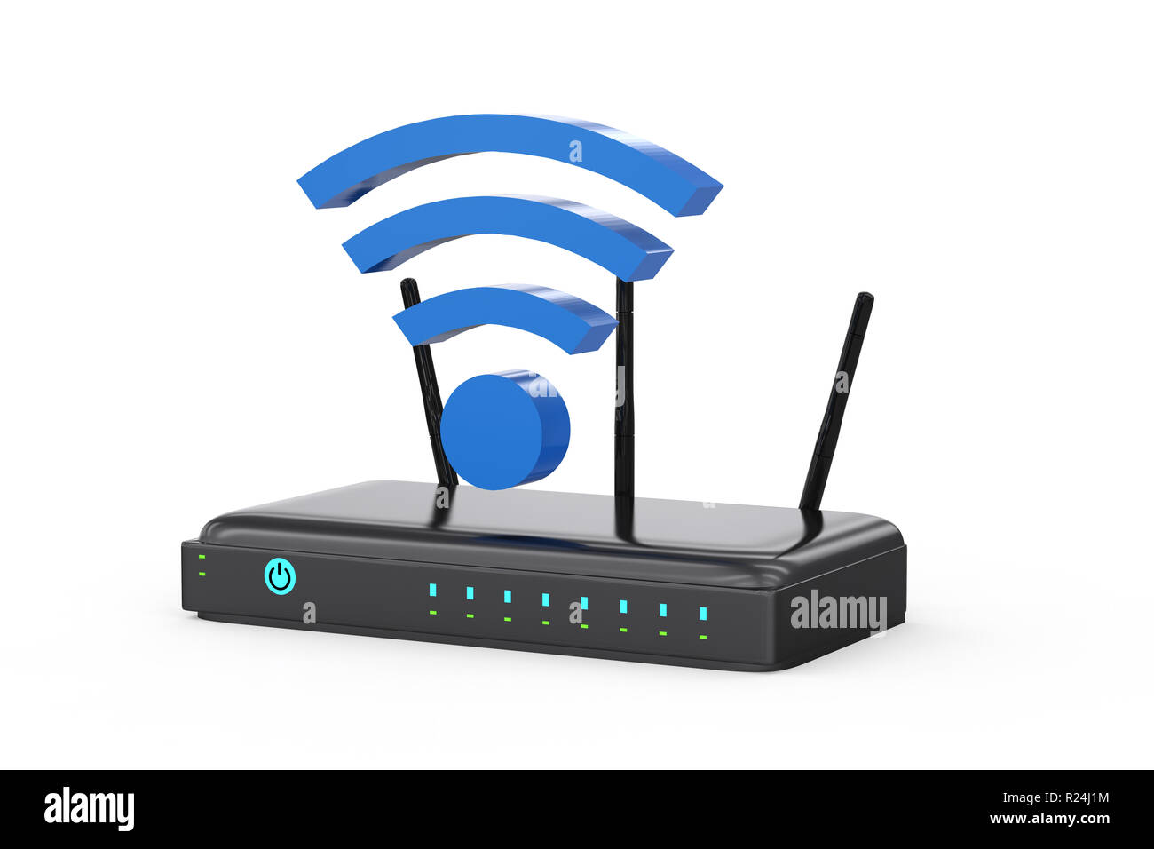 3d rendering router with blue wi-fi sign on white background Stock ...