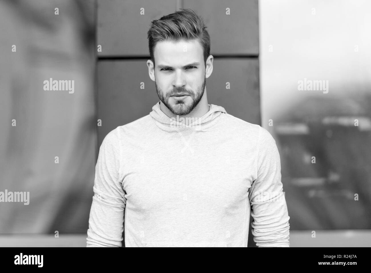 Metrosexual concept. Guy bearded and attractive cares about appearance ...