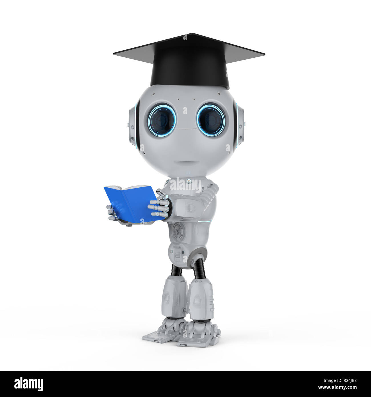 Machine learning concept with 3d rendering robot wear graduation cap ...