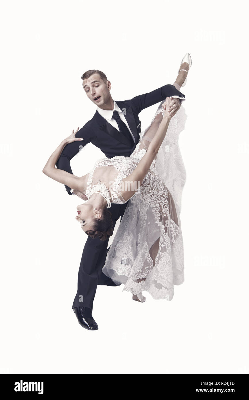ballroom dance couple in a dance pose isolated on white background ...