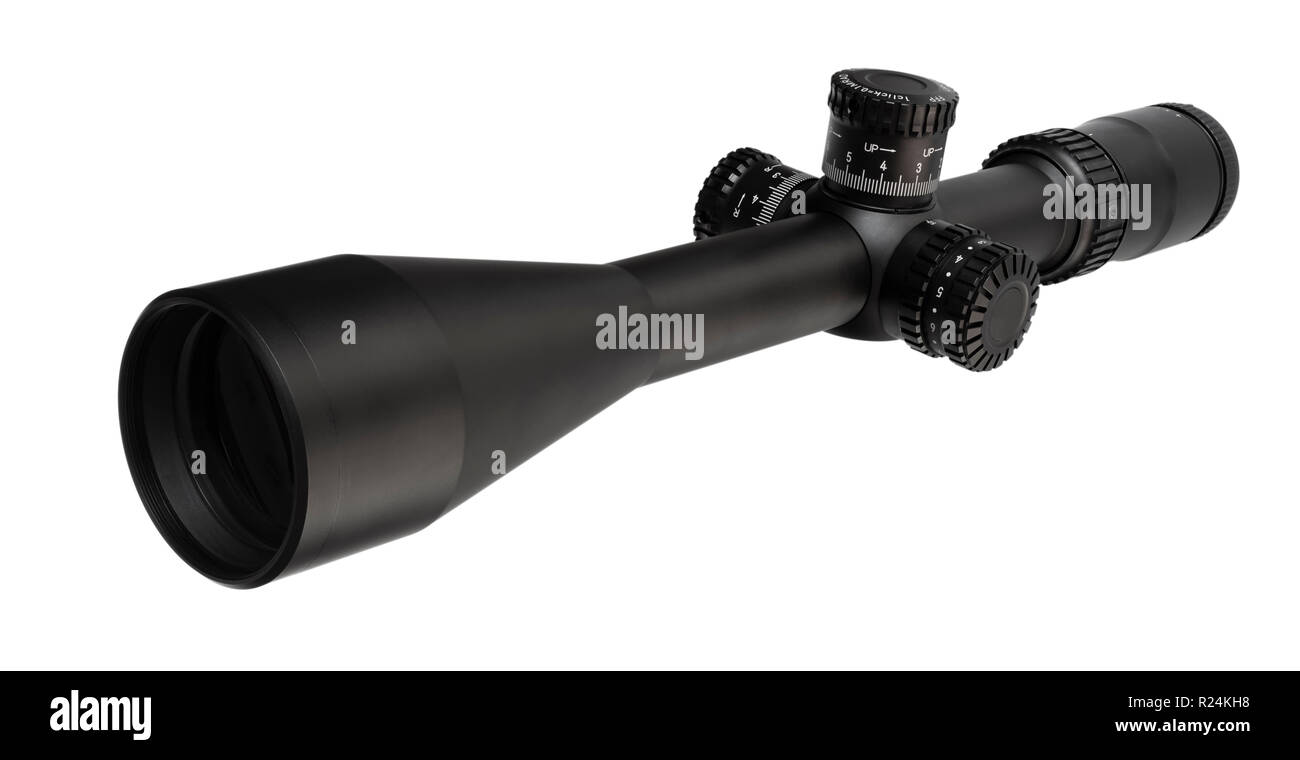 High power rifle scope that is on a white background Stock Photo - Alamy