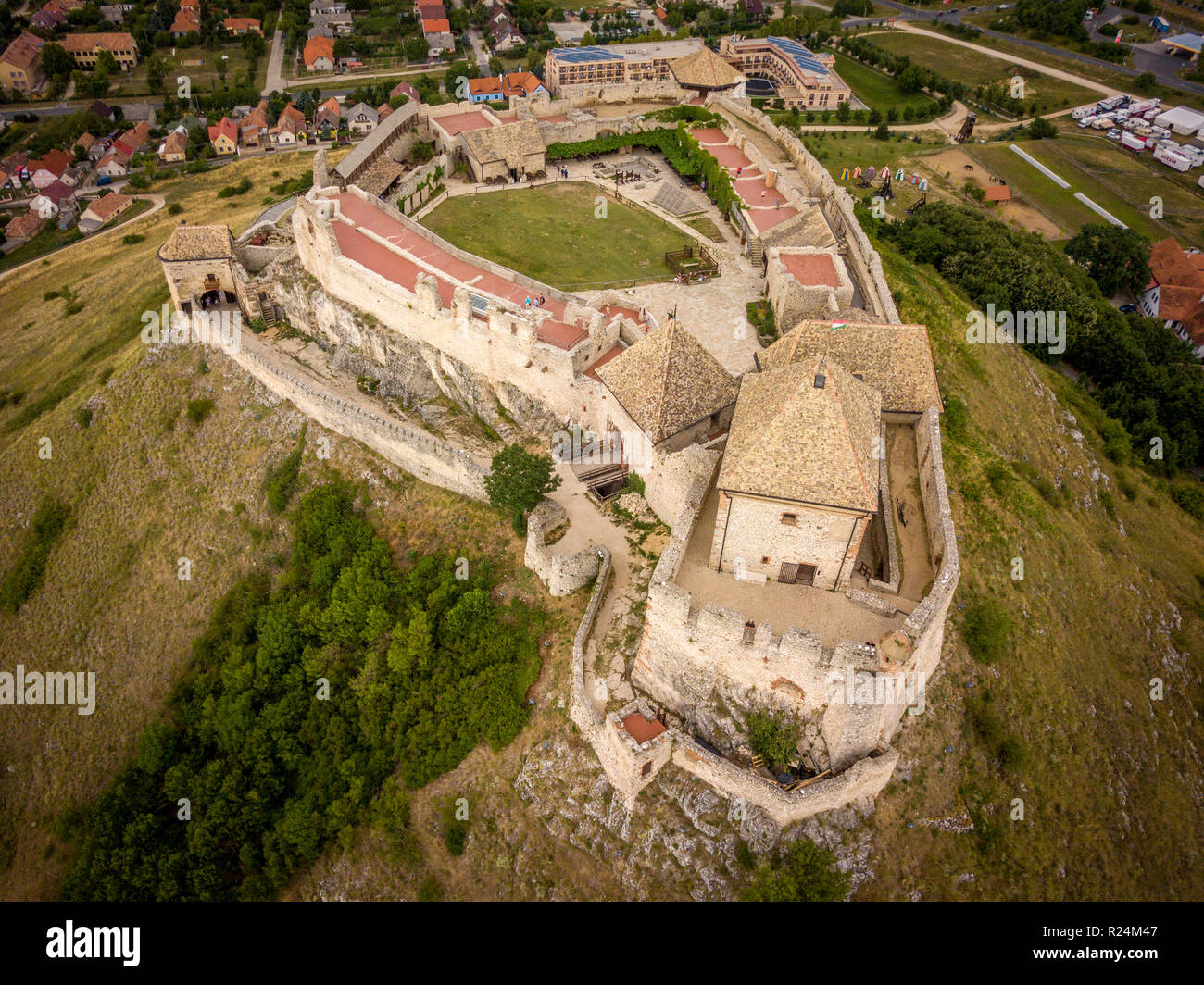 Aerial panorama of famous medieval castle ruin in Sumeg Hungary near ...