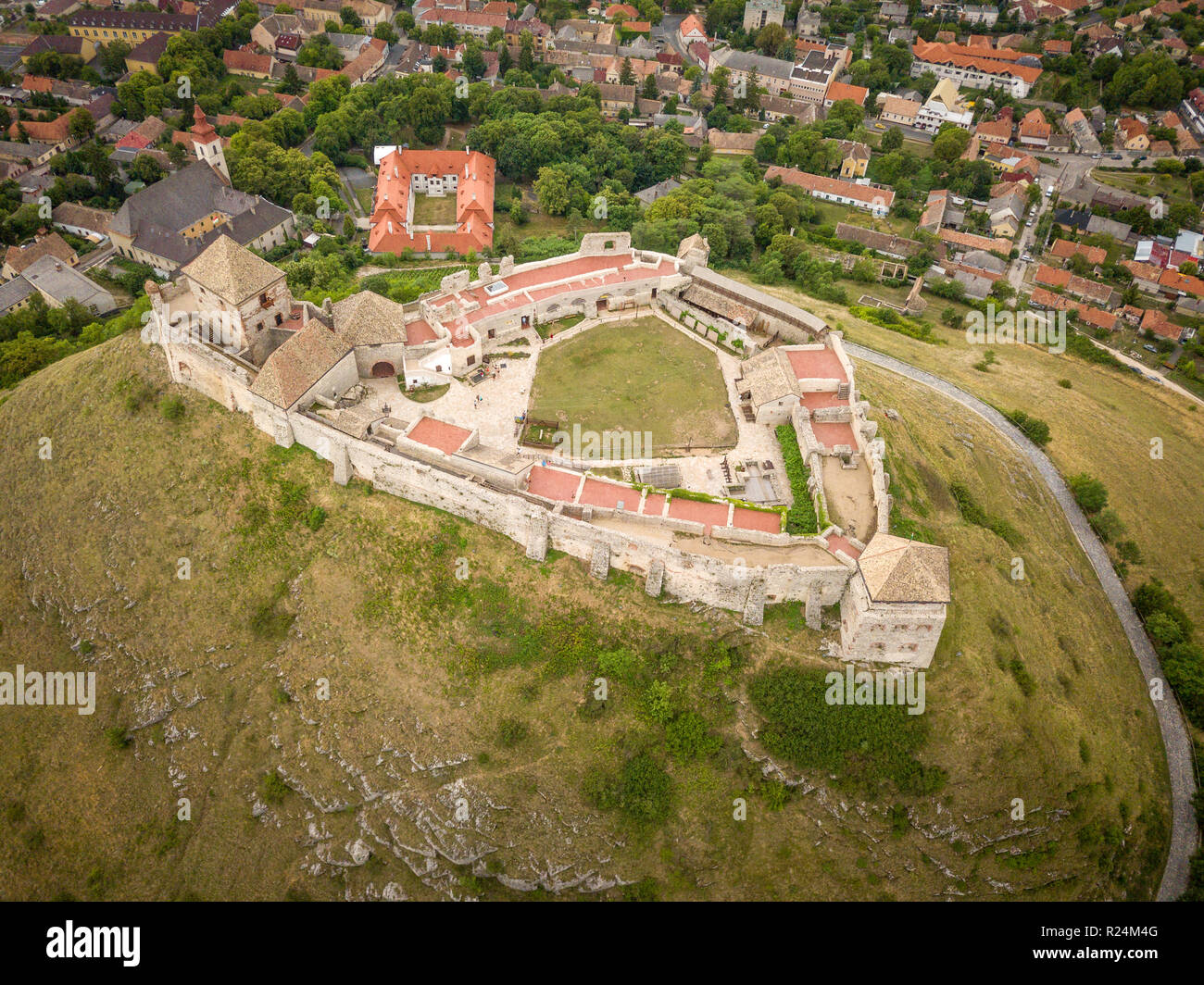 Aerial panorama of famous medieval castle ruin in Sumeg Hungary near ...