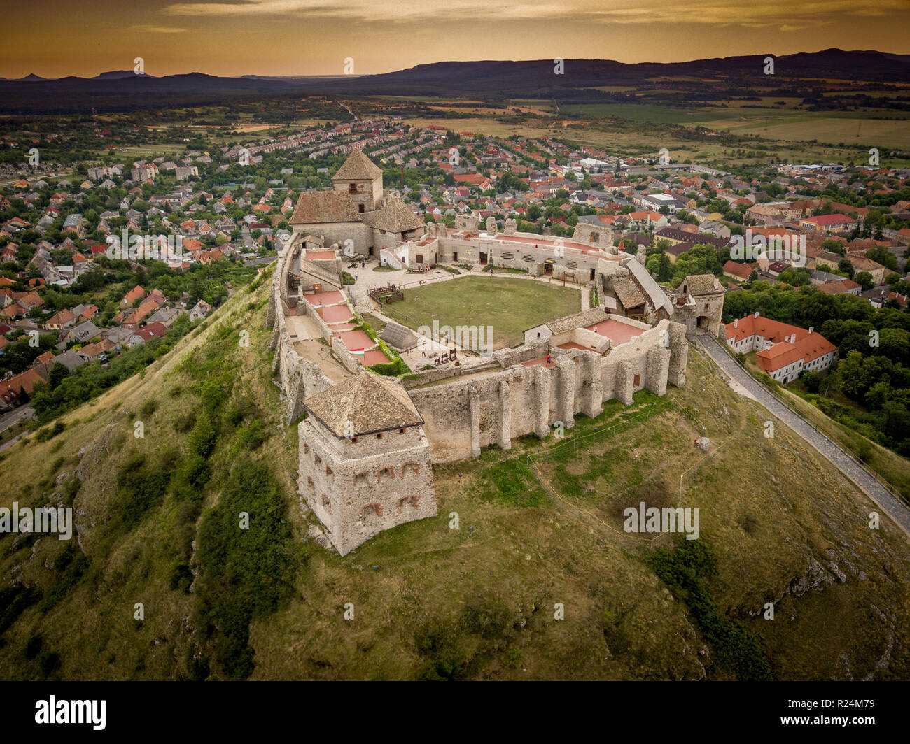 Aerial panorama of famous medieval castle ruin in Sumeg Hungary near ...