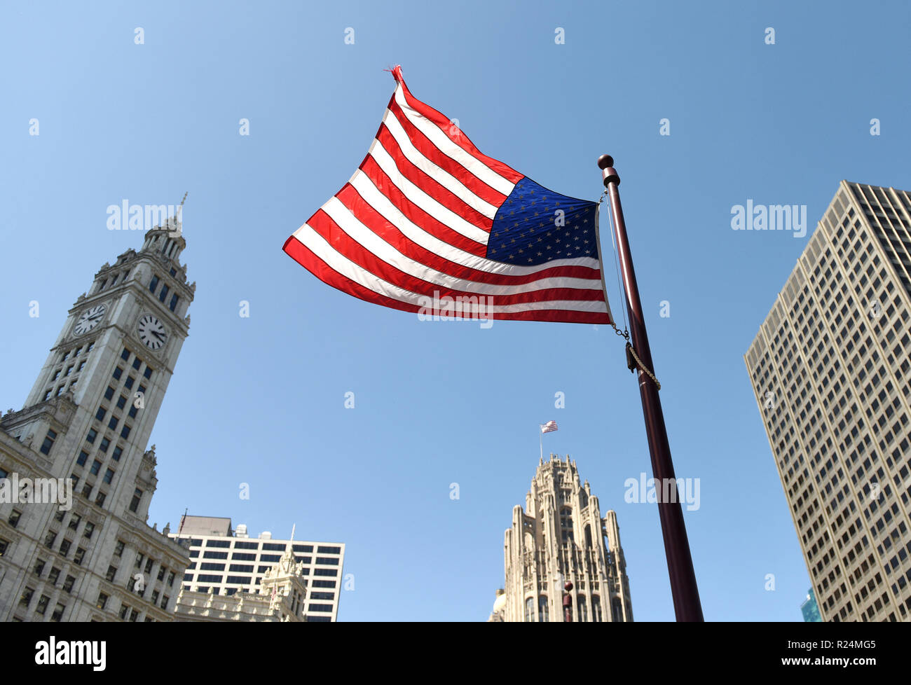 Chicago city flag waving in hi-res stock photography and images - Alamy