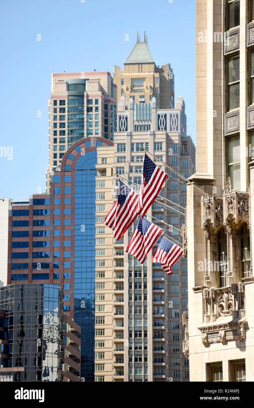 American flag on a building in downtown of Chicago Stock Photo - Alamy