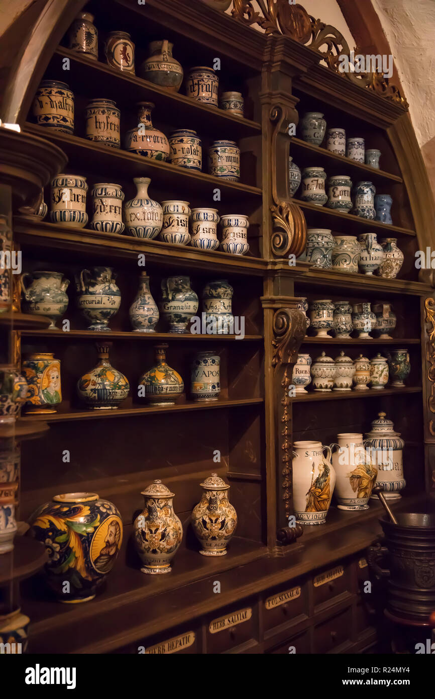 Old alchemist table Stock Photo - Alamy