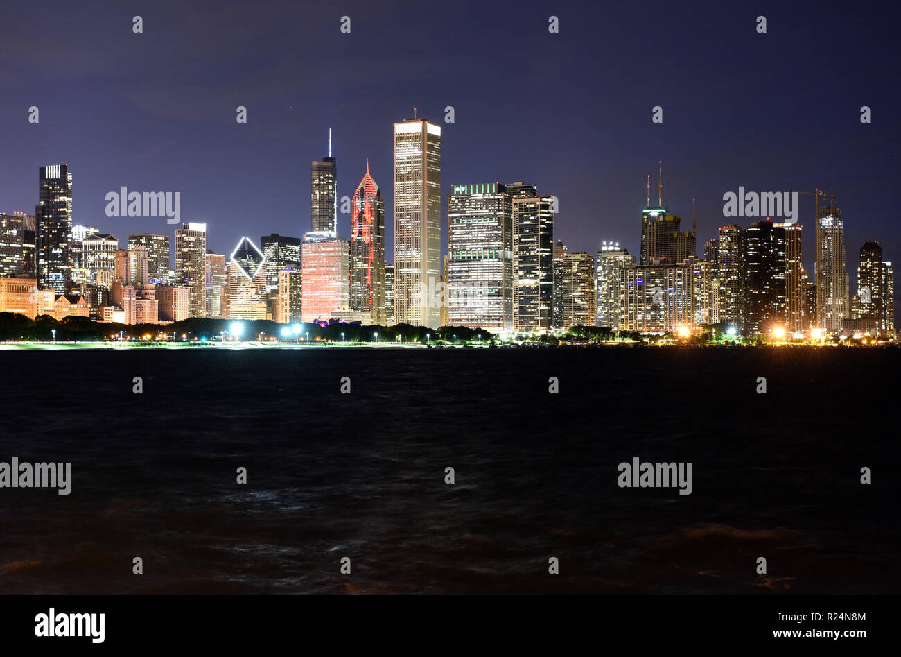 Chicago cityscape at night Stock Photo - Alamy