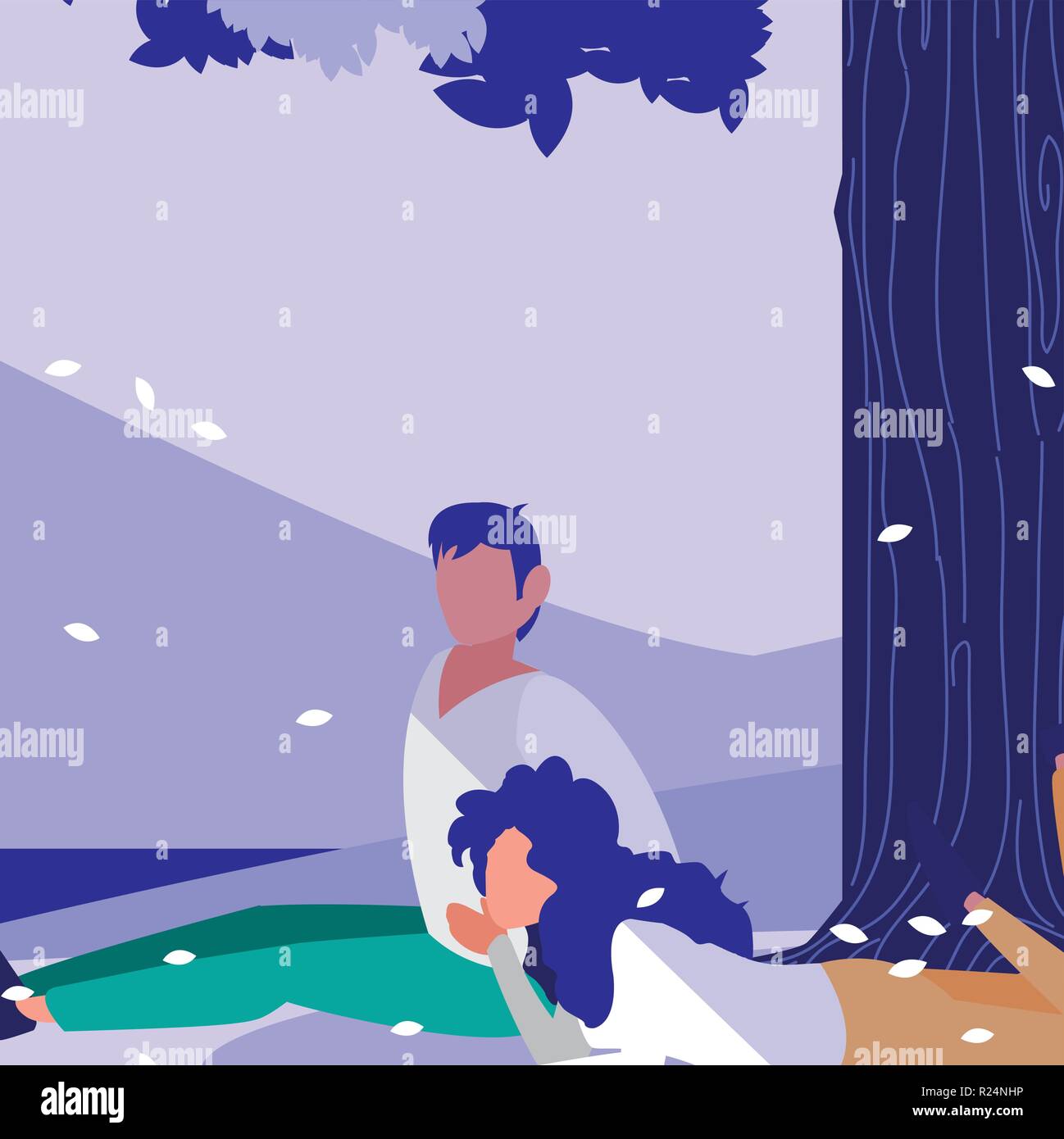 Illustration couple under tree Stock Vector Images - Alamy