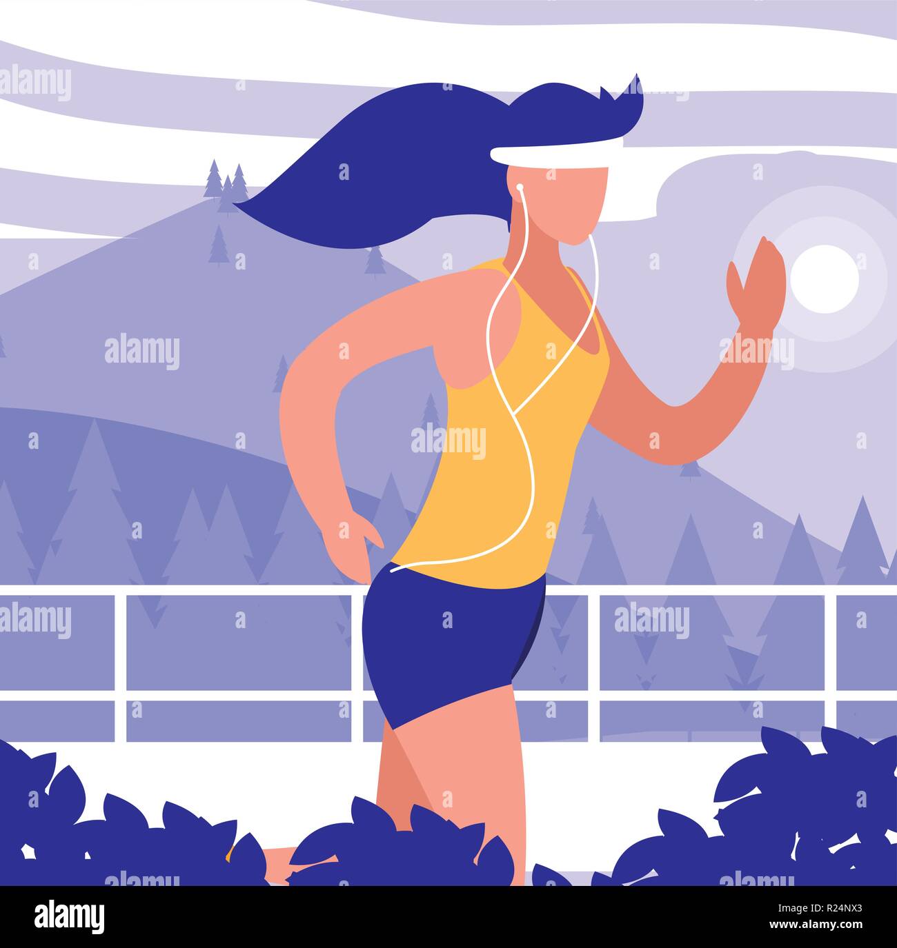 woman runner over mountains landscape background, colorful design ...