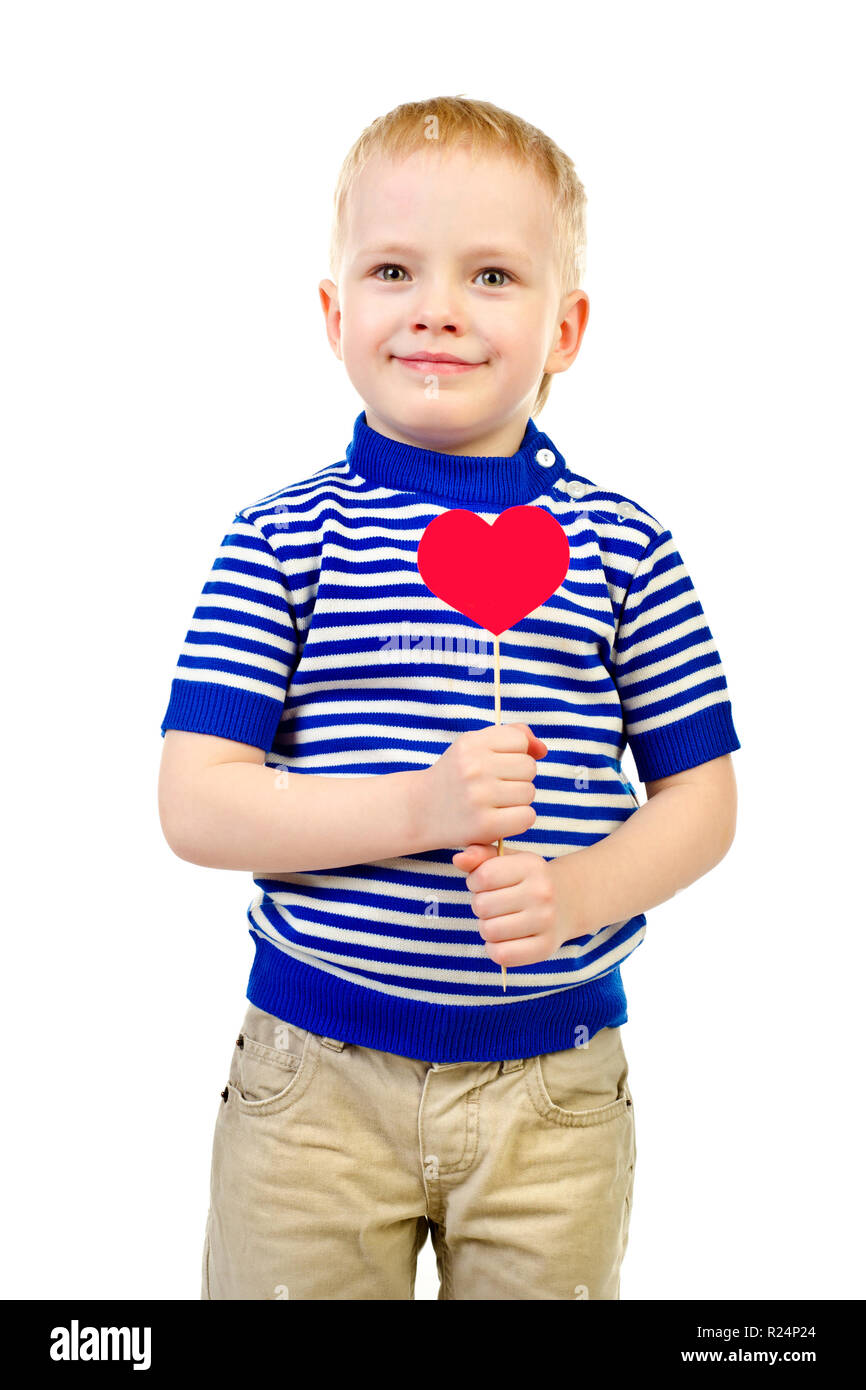 little boy with heart isolated on a white background Stock Photo - Alamy