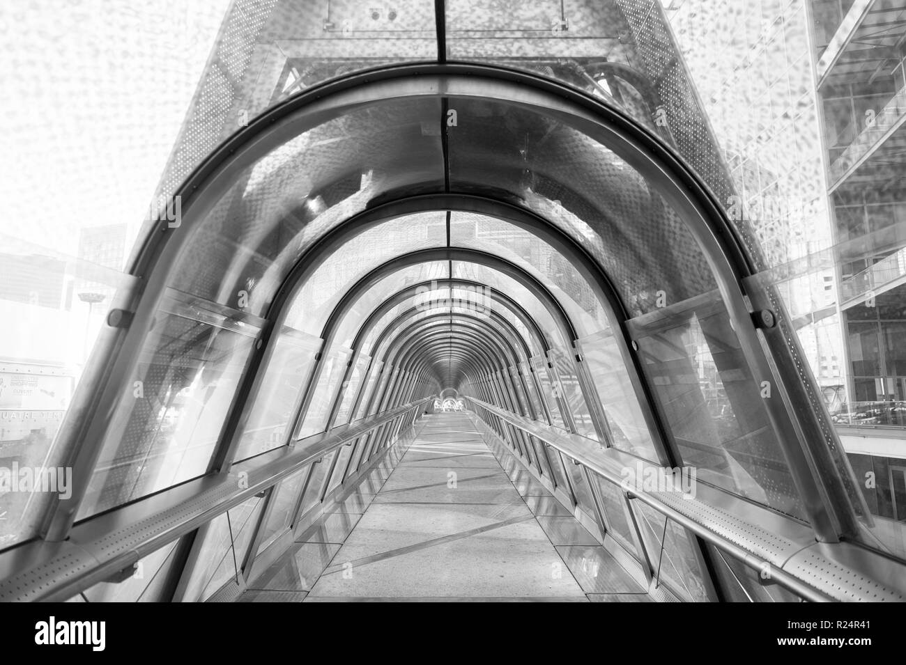 Skybridge made of glass and steel. Modern structure and architecture ...