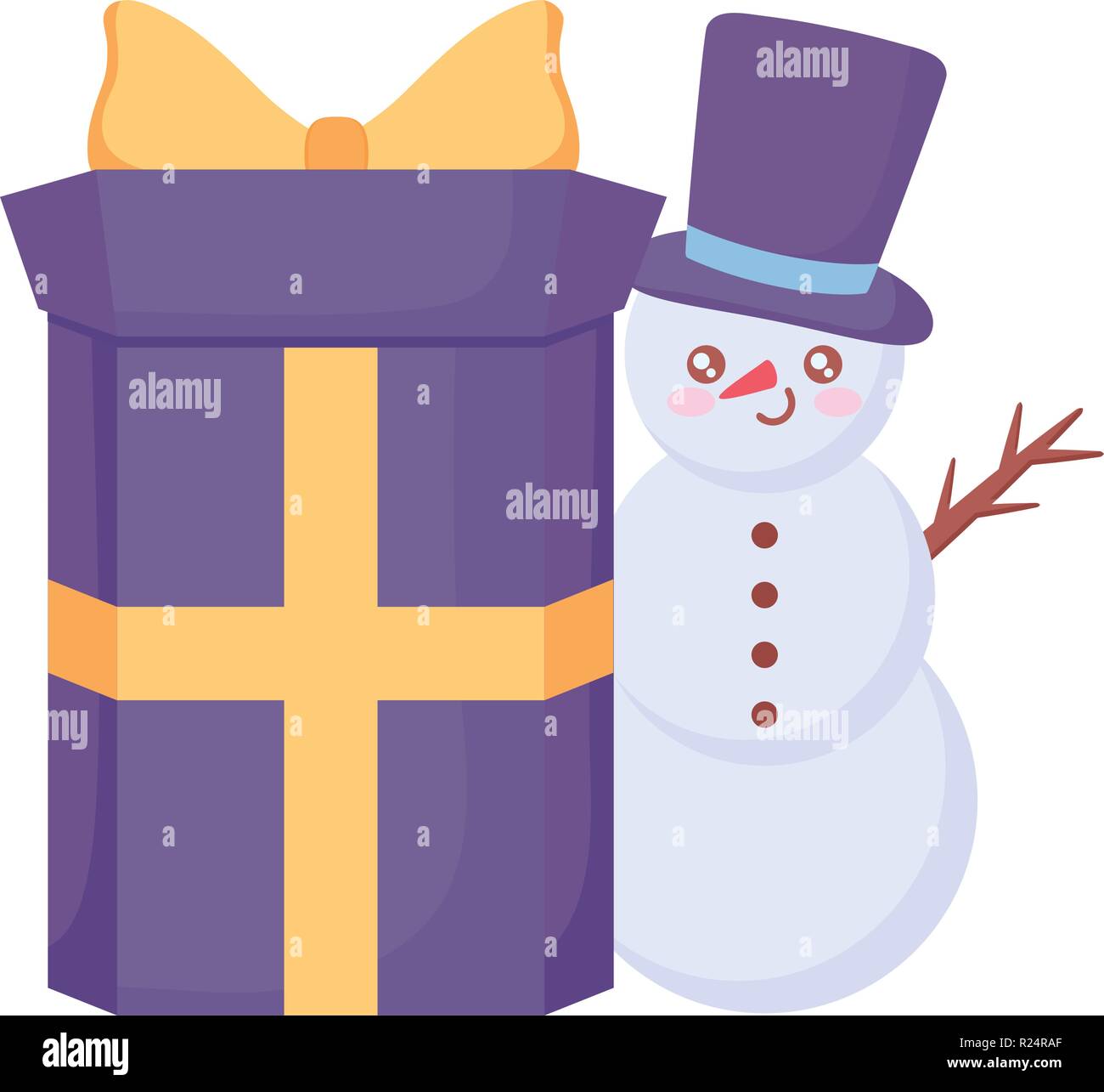gift box with cartoon snowman over white background, vector ...