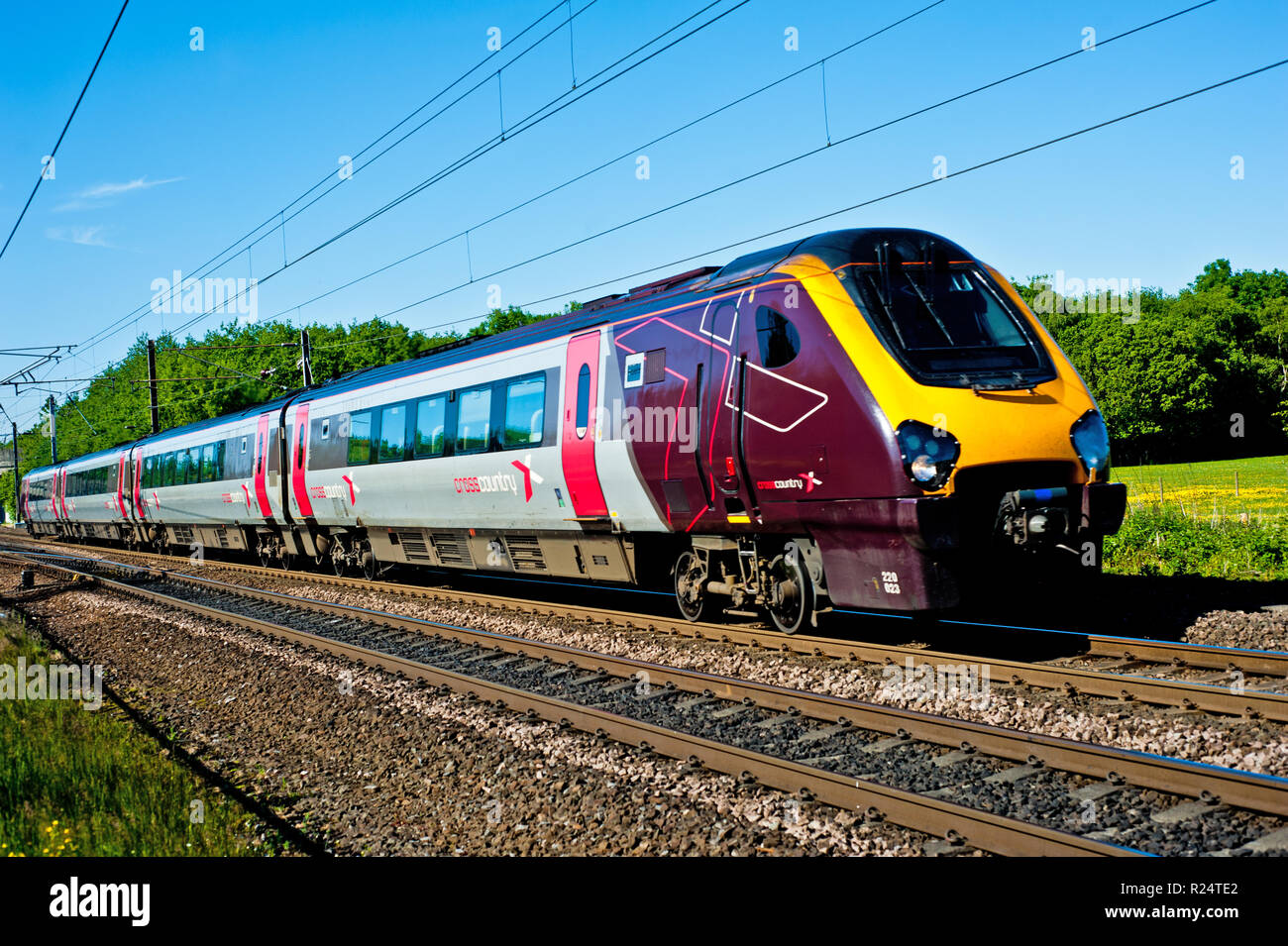Cross Country Train south of Darlington, North East England Stock Photo ...