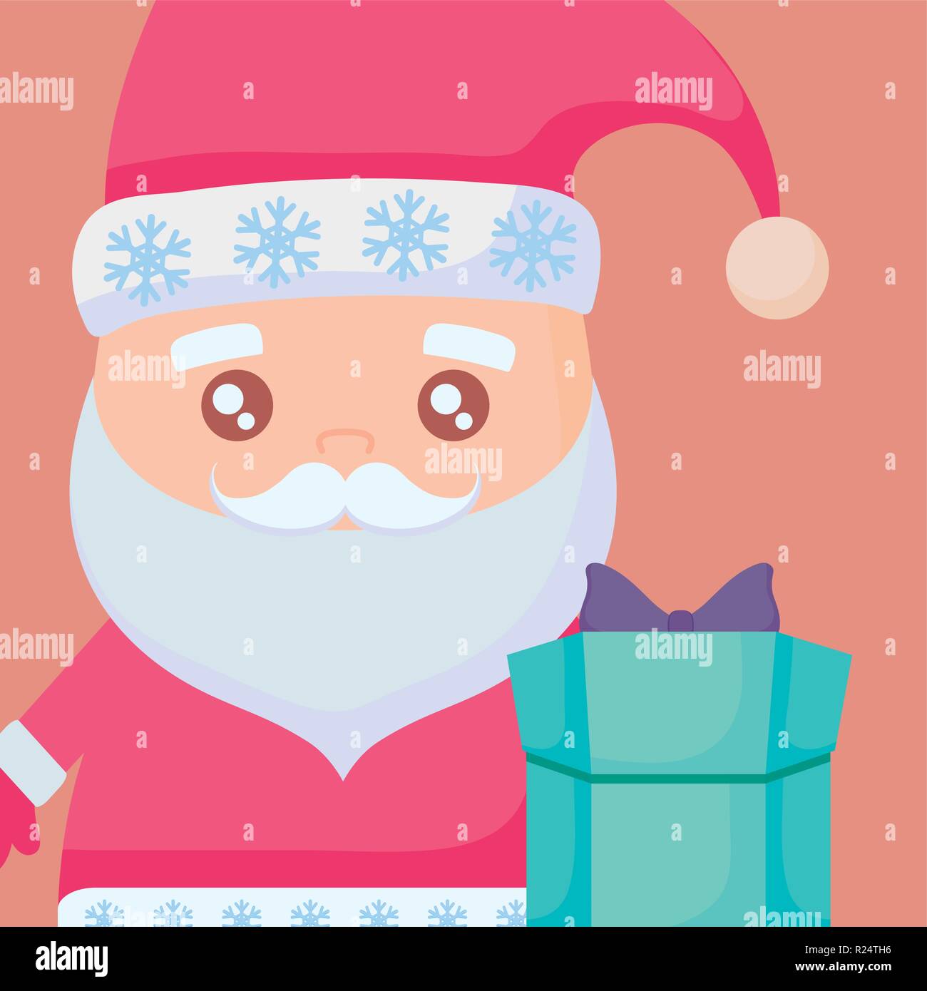 cartoon santa claus with gift box over orange background, vector ...