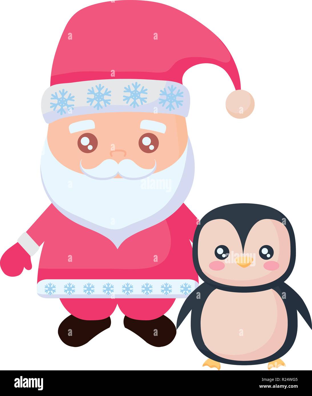 cartoon santa claus with cute penguin over white background, vector ...