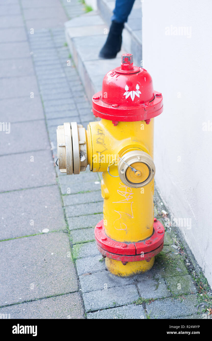 Yellow fire hydrant in street reykjavik iceland. Fire hydrant also ...