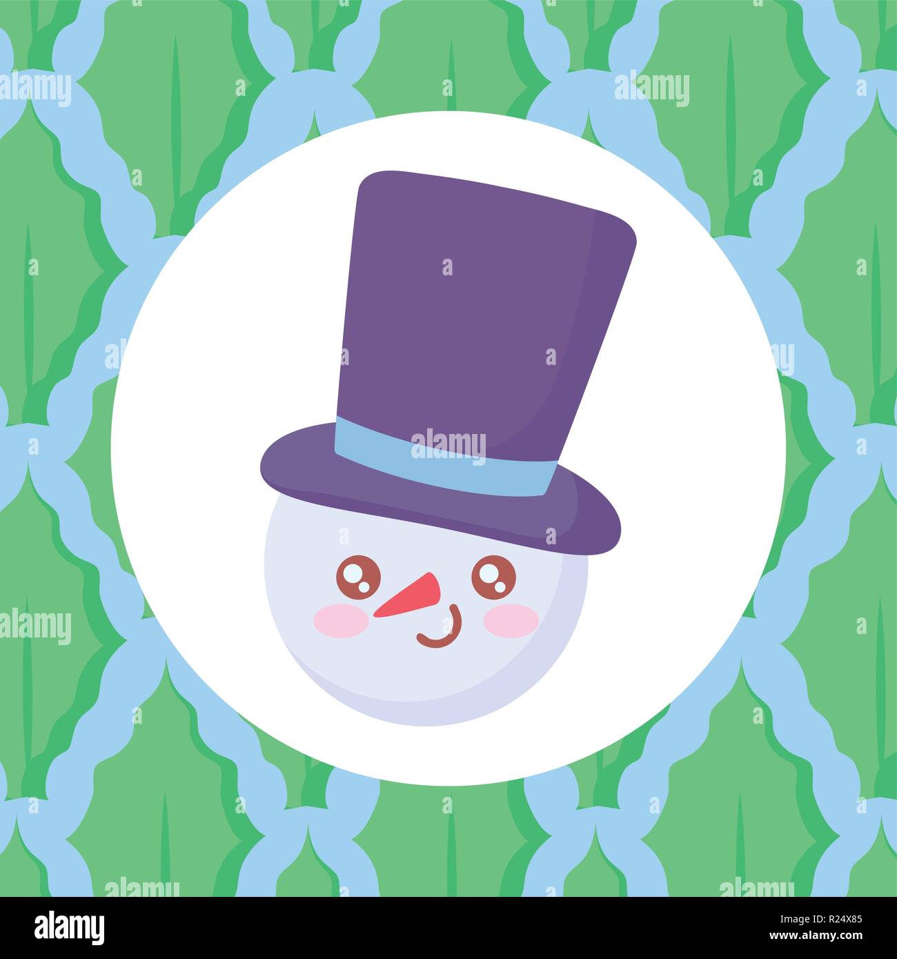 cartoon snowman over white circle and colorful background, vector ...