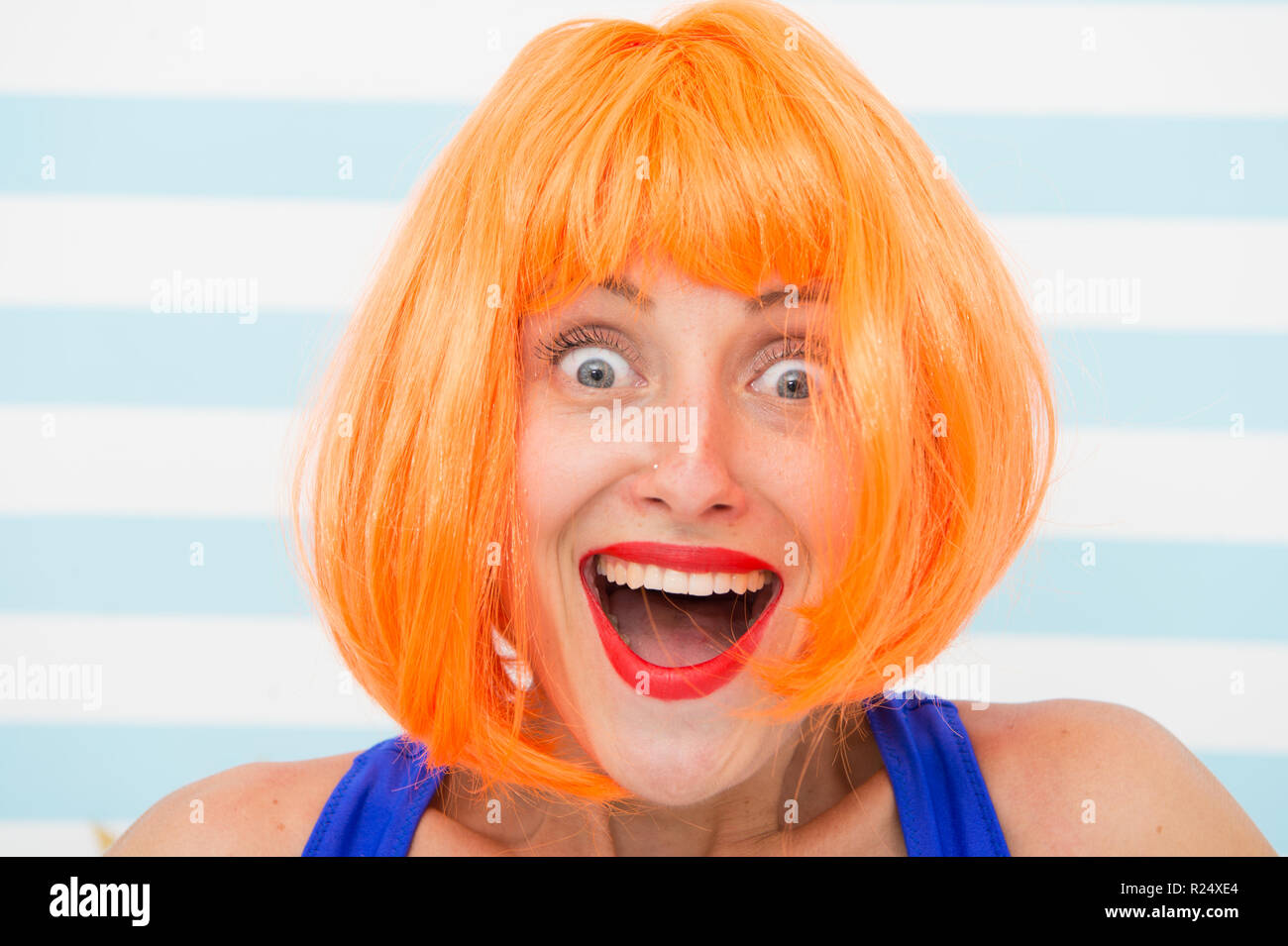 happy crazy girl with omg or wow facial expression. happy girl with ...