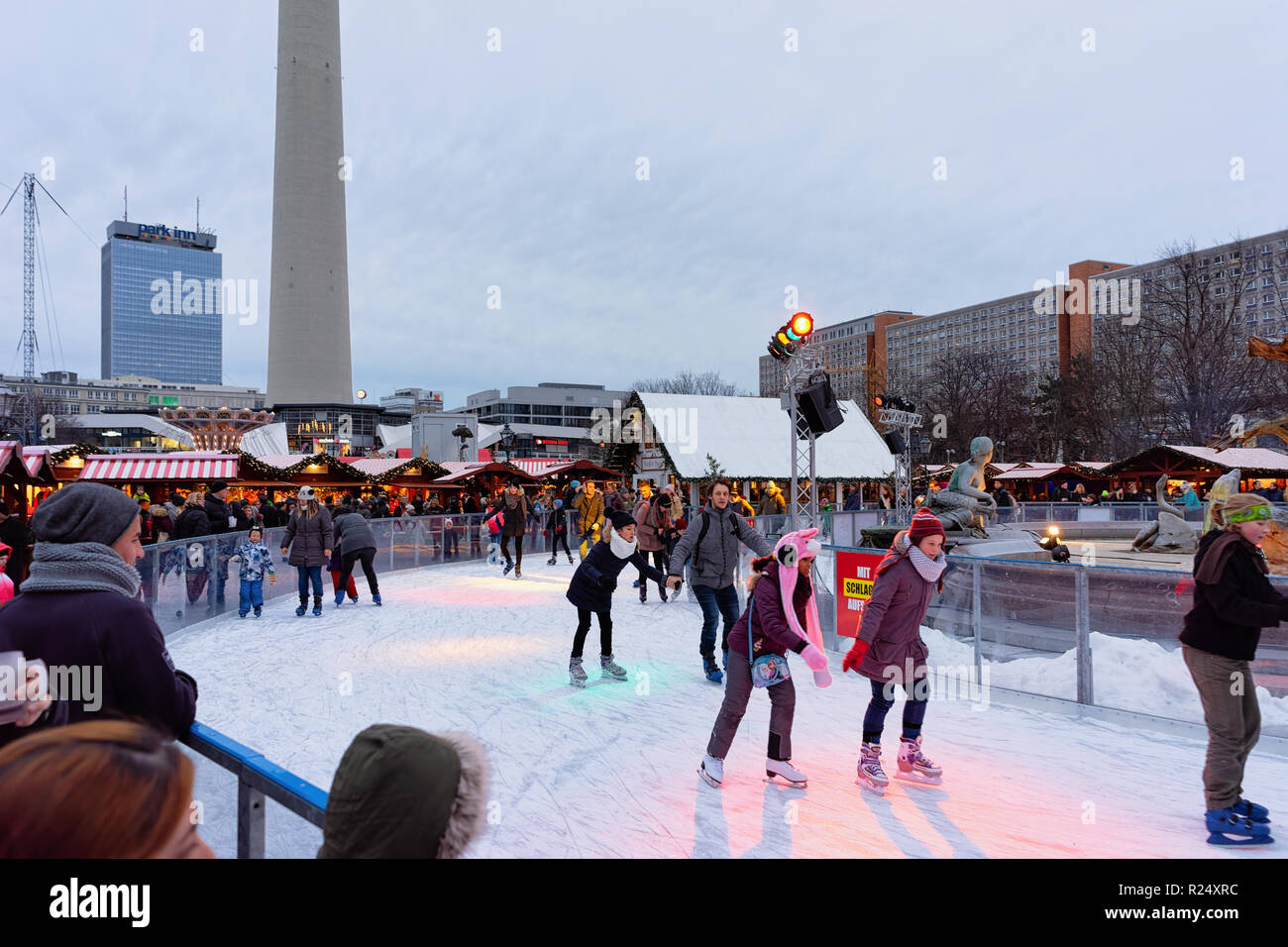 Berlin, Germany - December 10, 2017: Kids on Ice skating Rink at Night ...