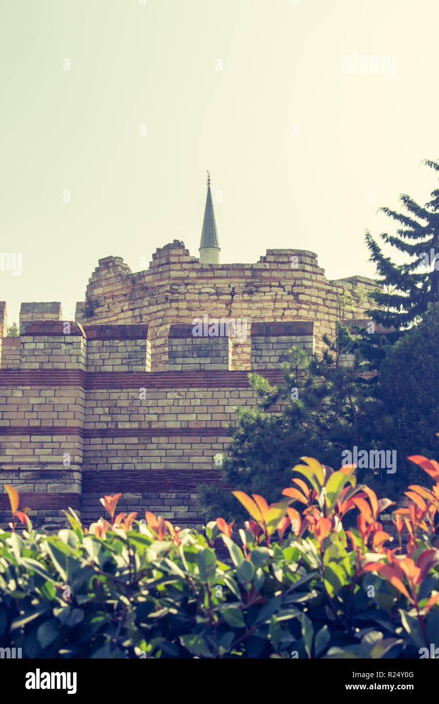 The ancient city walls of Constantinople in Istanbul, Turkey Stock ...