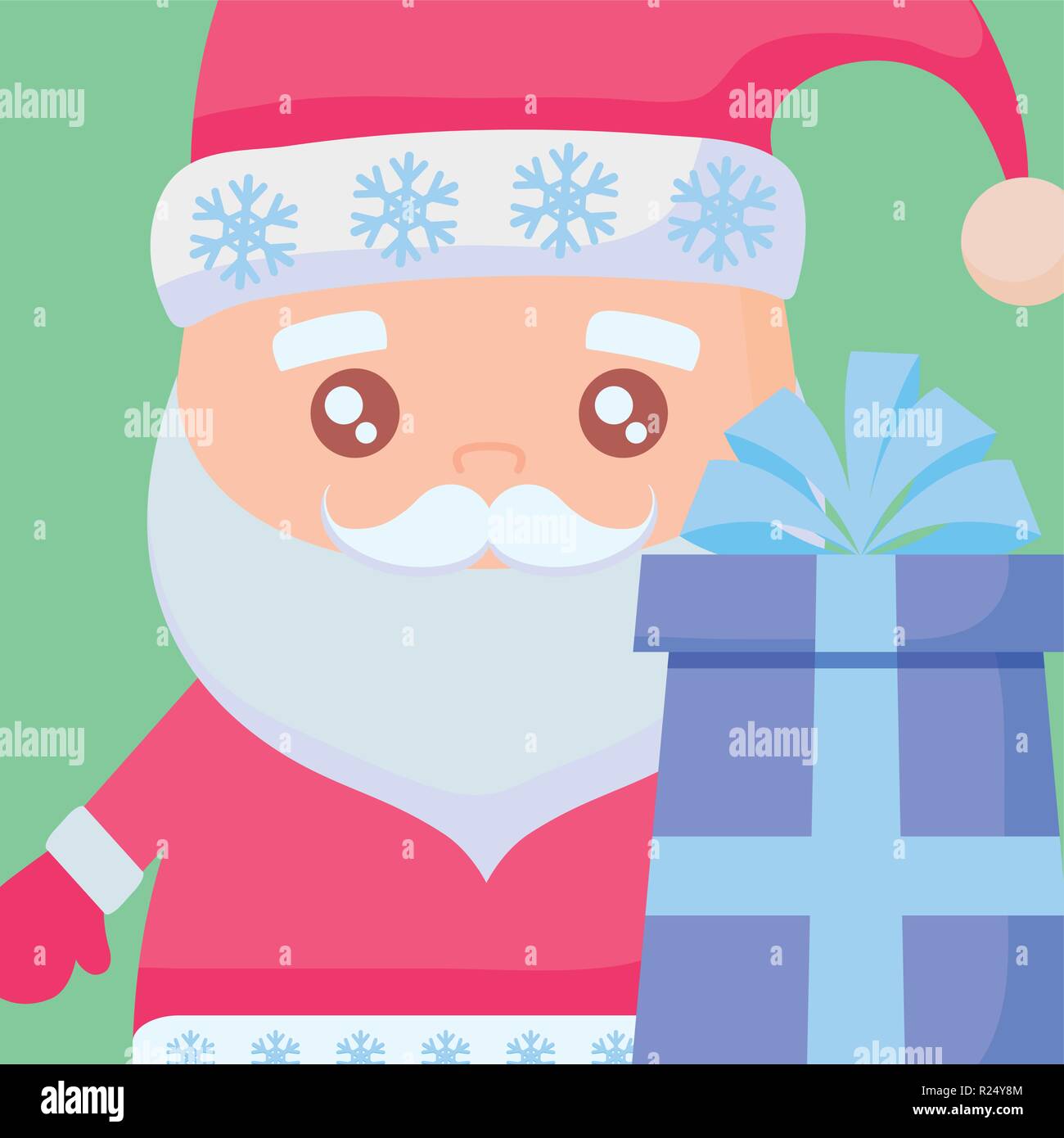 cartoon santa claus with gift box over green background, vector ...