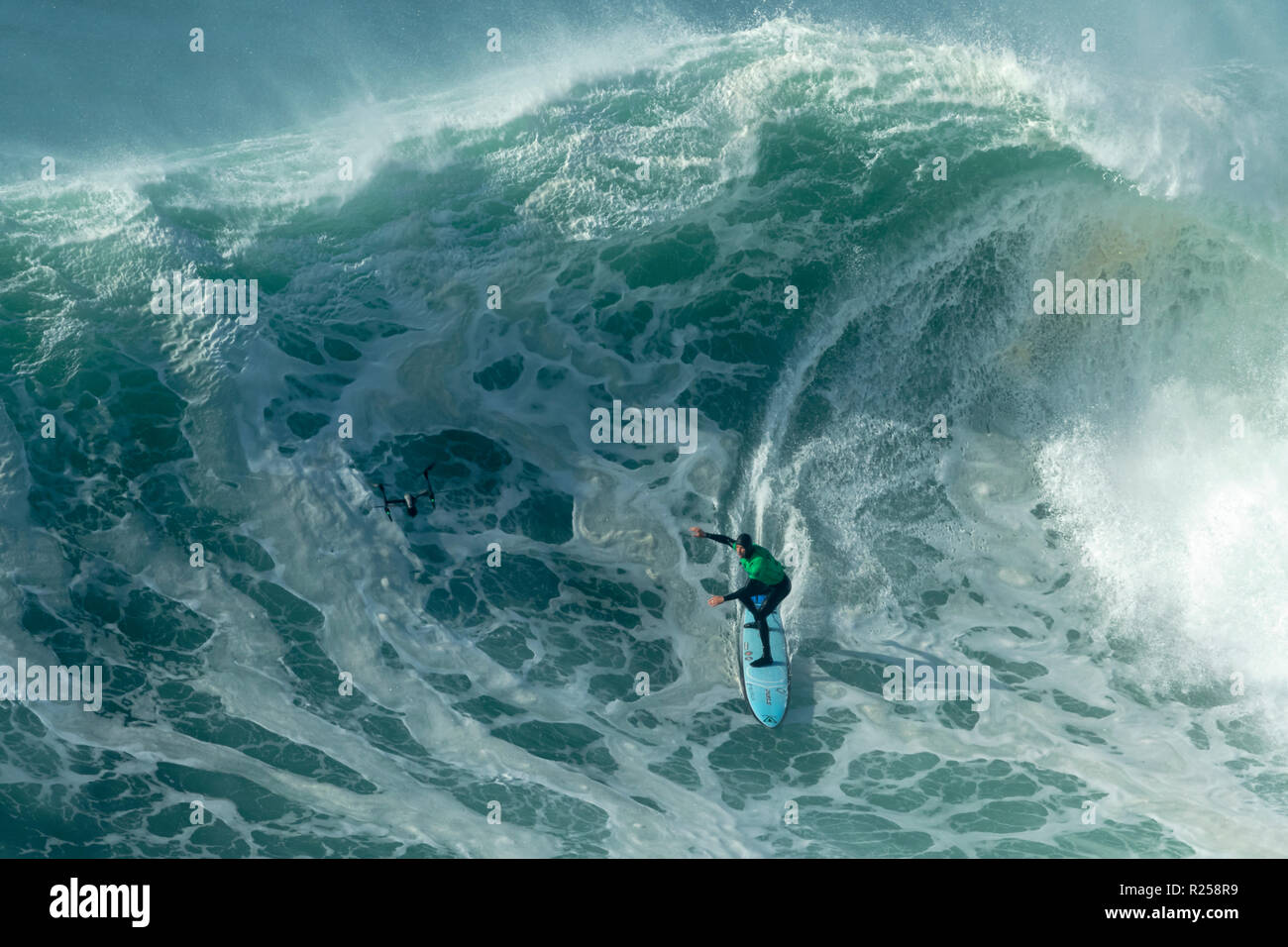 The winner Grant 'Twiggy' Baker surfing at Nazaré Challenge of the WSL ...