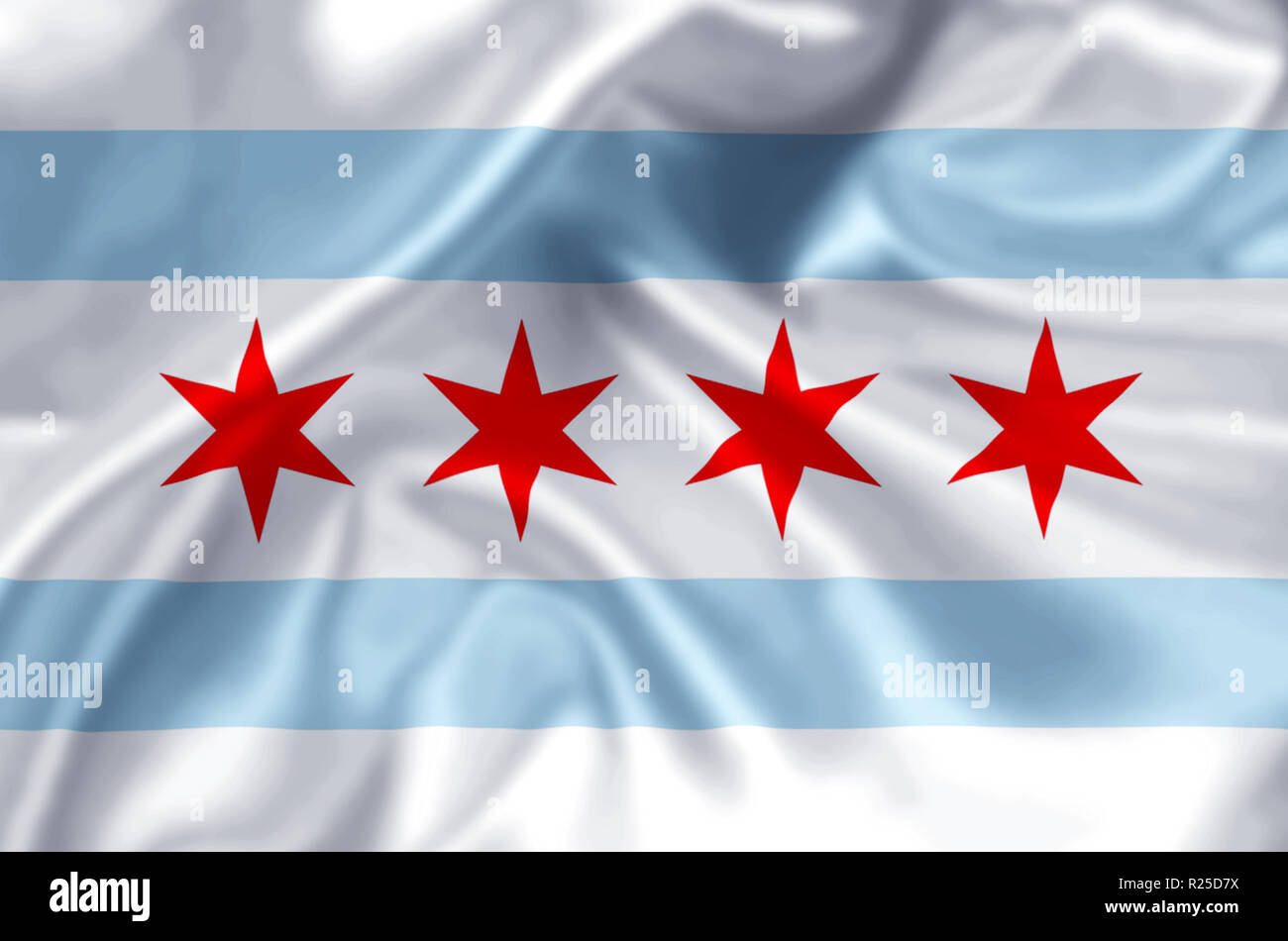 Chicago waving and closeup flag illustration. Perfect for background or ...