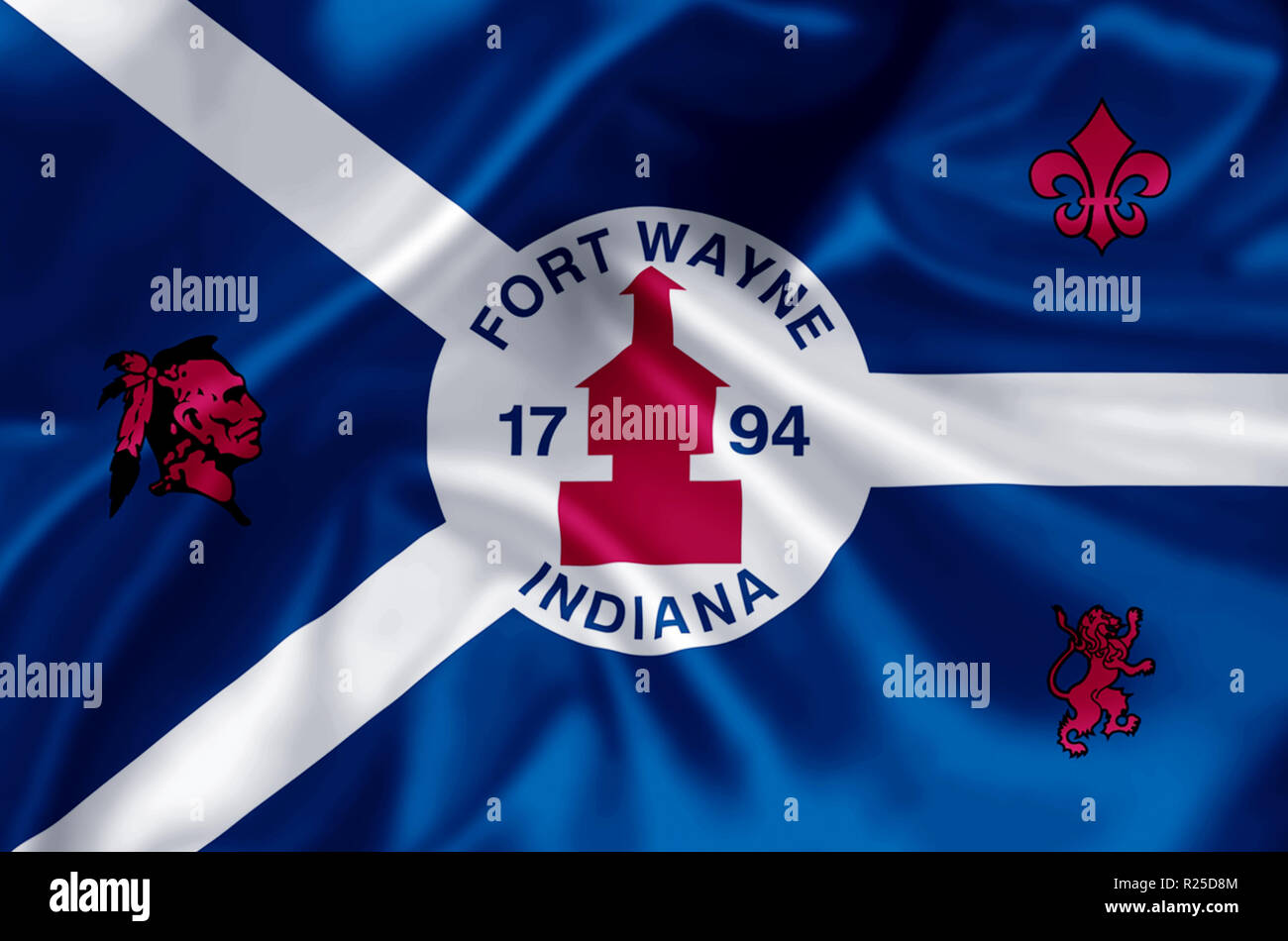 Fort Wayne Indiana waving and closeup flag illustration. Perfect for ...