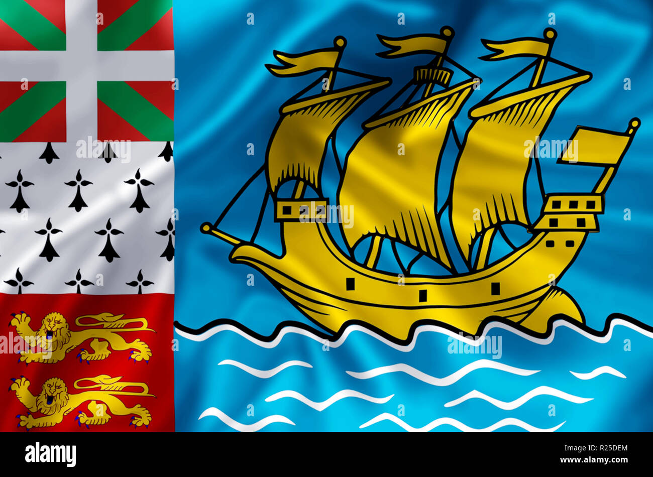 Saint-pierre and miquelon waving and closeup flag illustration. Perfect ...