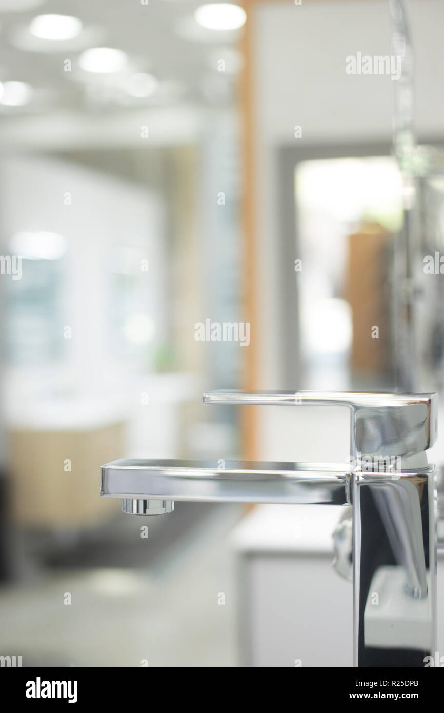 Bathroom showroom display of new sink chrome tap design option for home ...