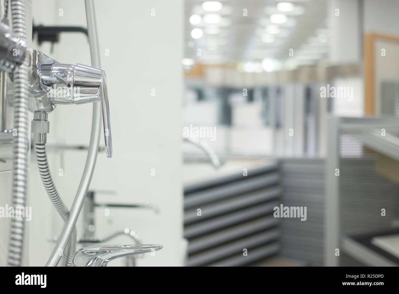 Bathroom showroom display of new sink chrome tap design option for home ...