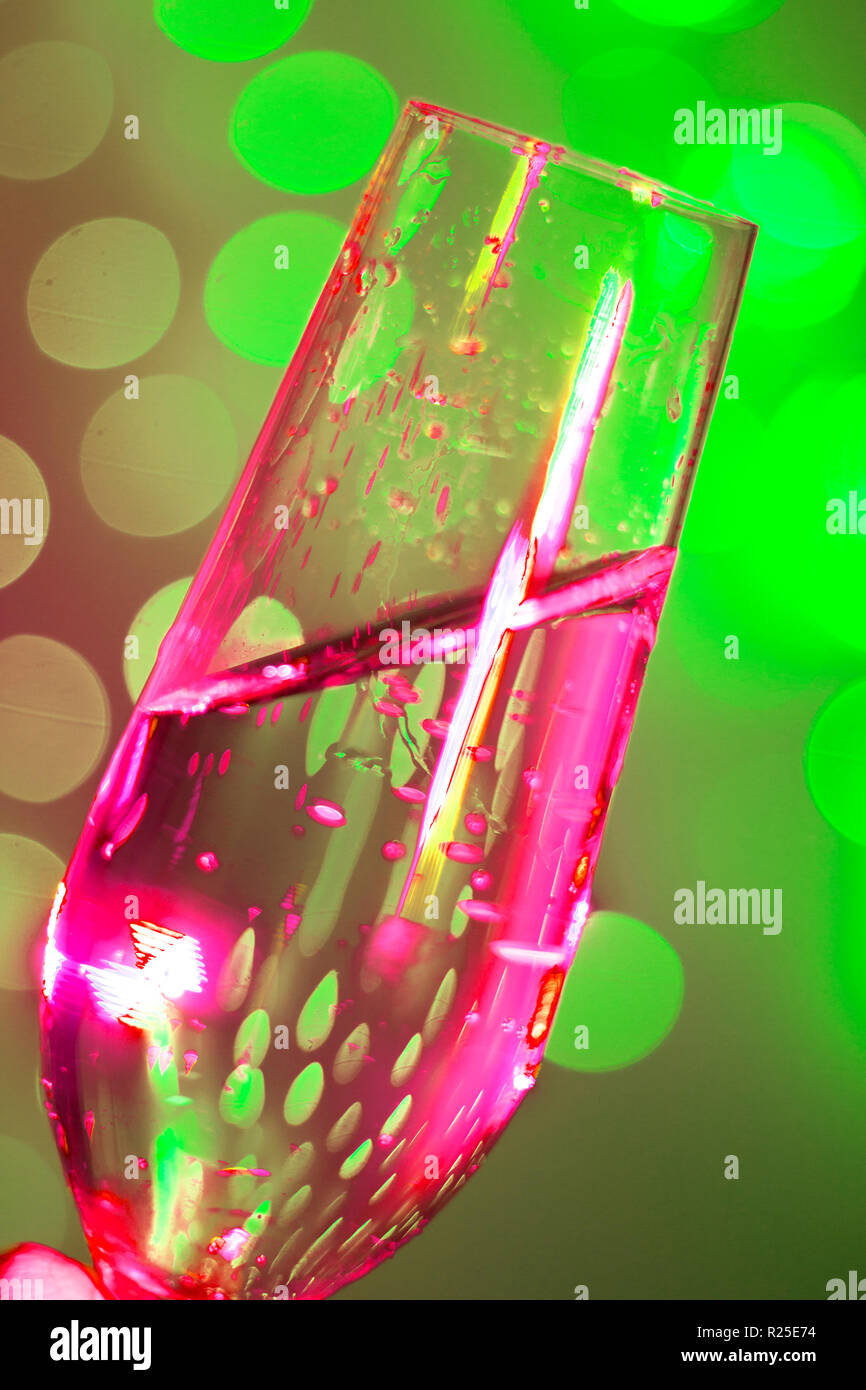 Champagne sparkling wine glass of prosecco cava in discotque party bar ...