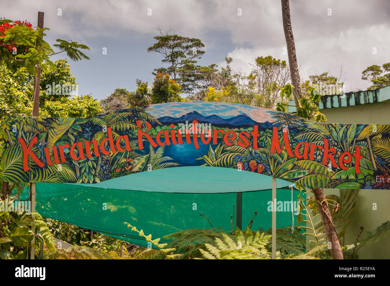 Kuranda, Queensland, Australia - December 4, 2009: Red Welcome sign of ...