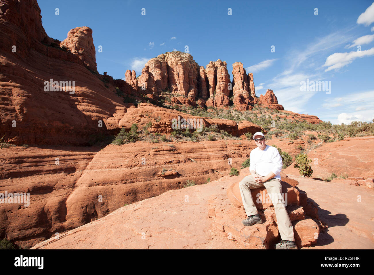 man hiker relaxing on summit of chicken point in sedona arizona Stock ...