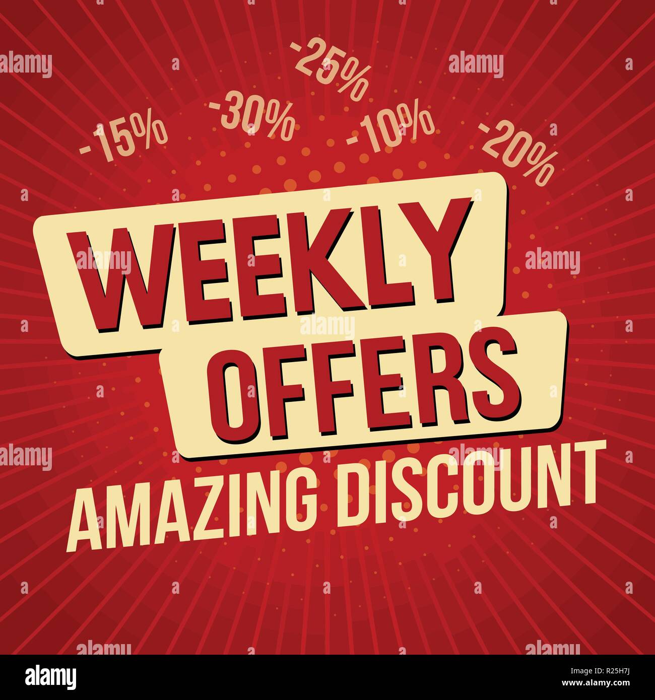 Weekly offers, amazing discount banner template, vector illustration ...