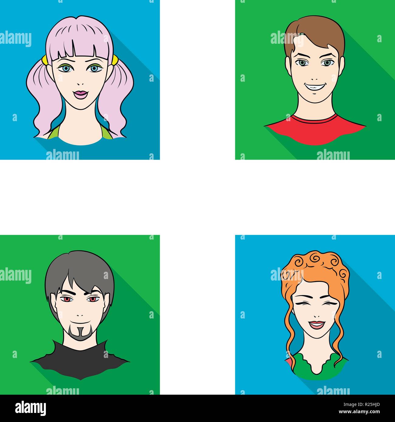 Different looks of young people.Avatar and face set collection icons in ...