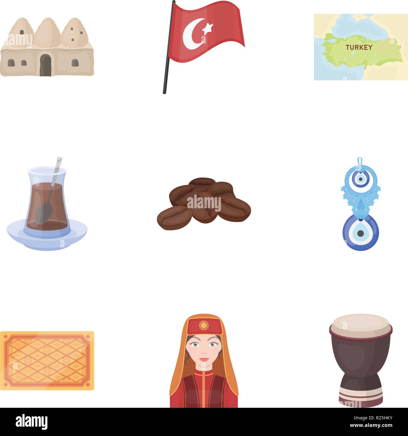 Turkey set icons in cartoon style. Big collection of Turkey vector ...