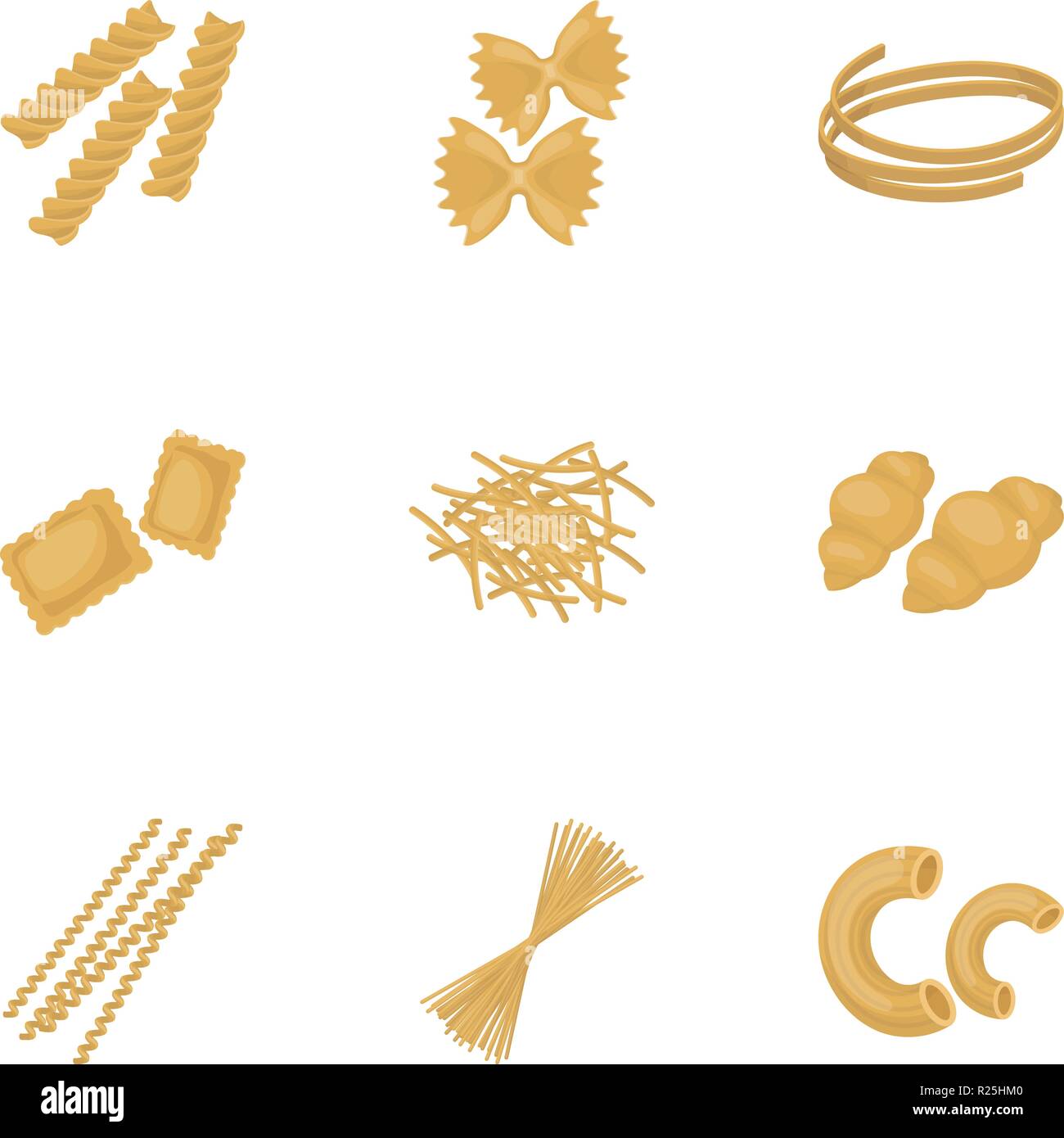 Types of pasta set icons in cartoon design. Big collection of types of ...