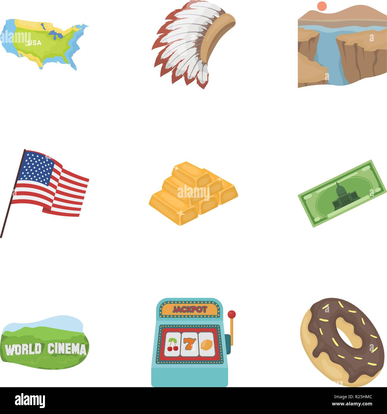 USA country set icons in cartoon style. Big collection of USA country ...