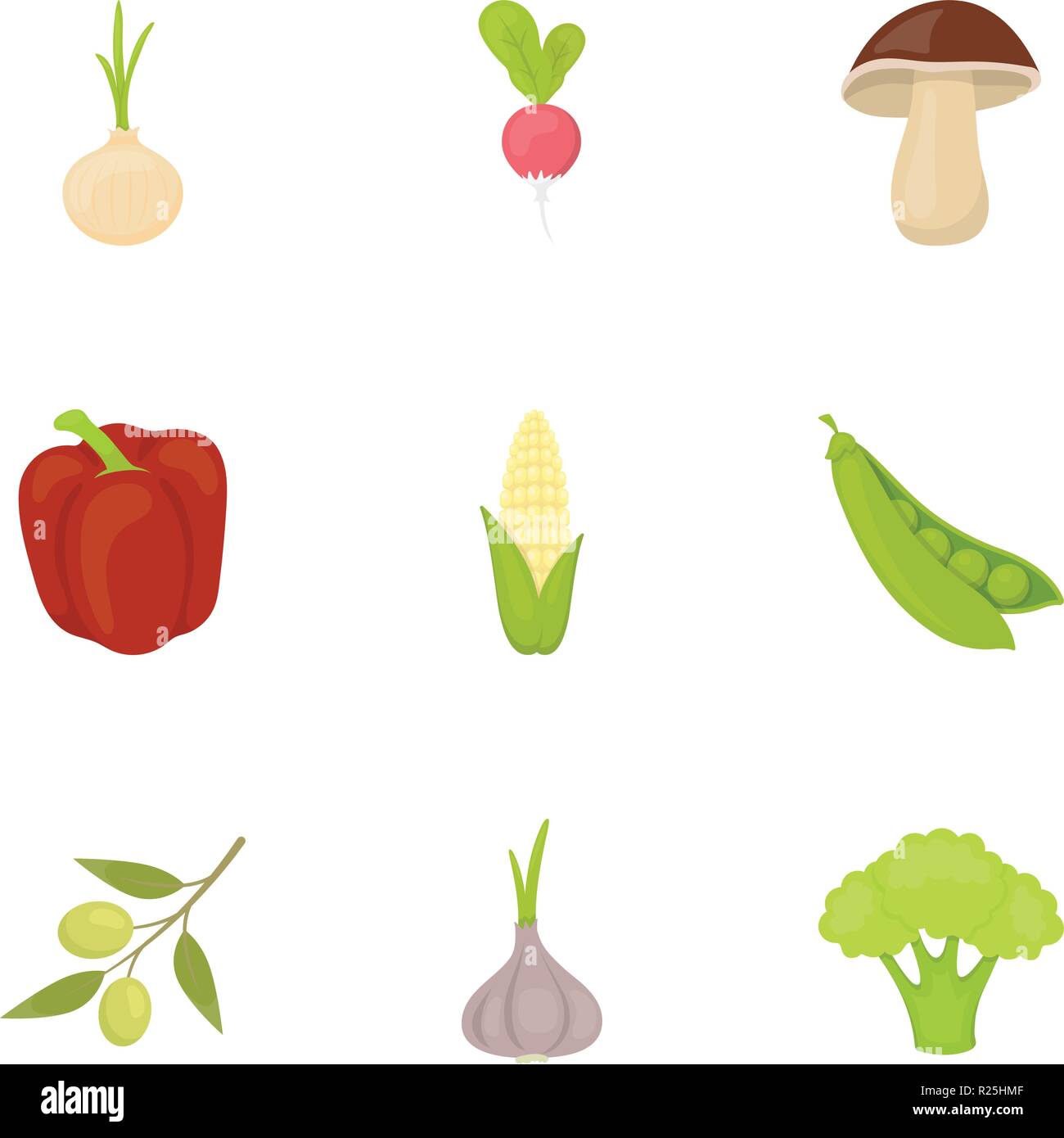 Vegetables set icons in cartoon style. Big collection of vegetables ...