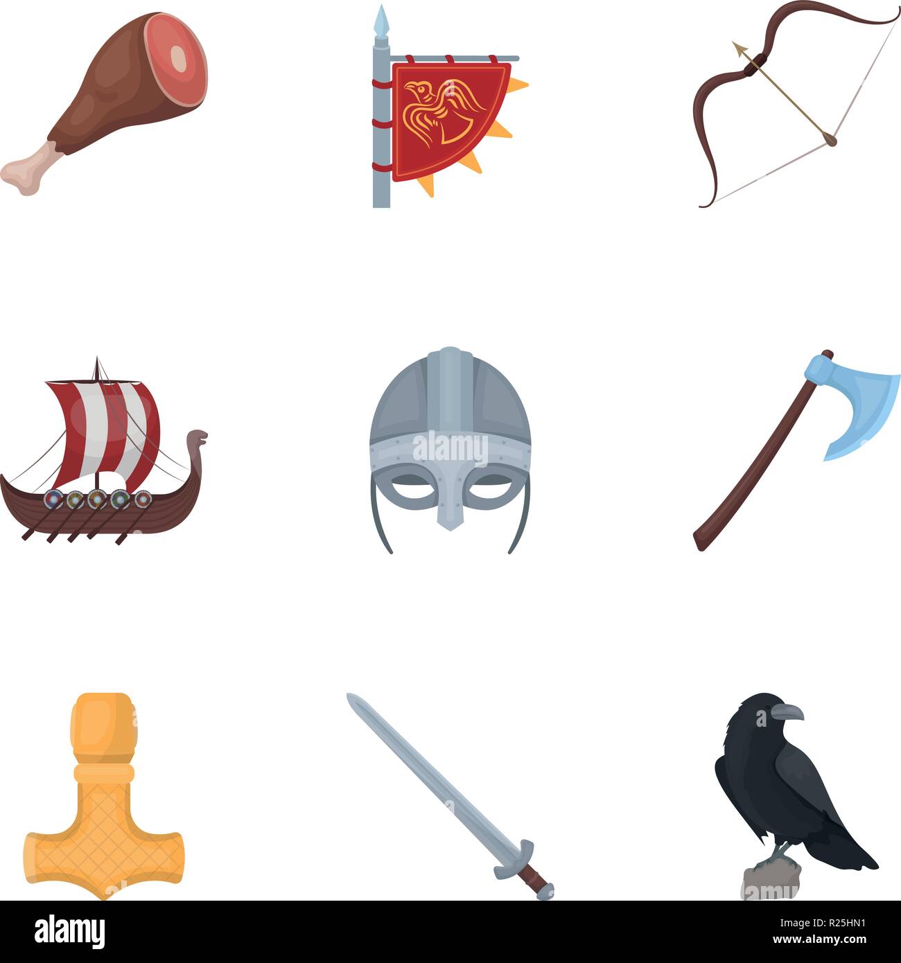 Ancient warriors of the Vikings on the ship. Outfit and symbols of the ...