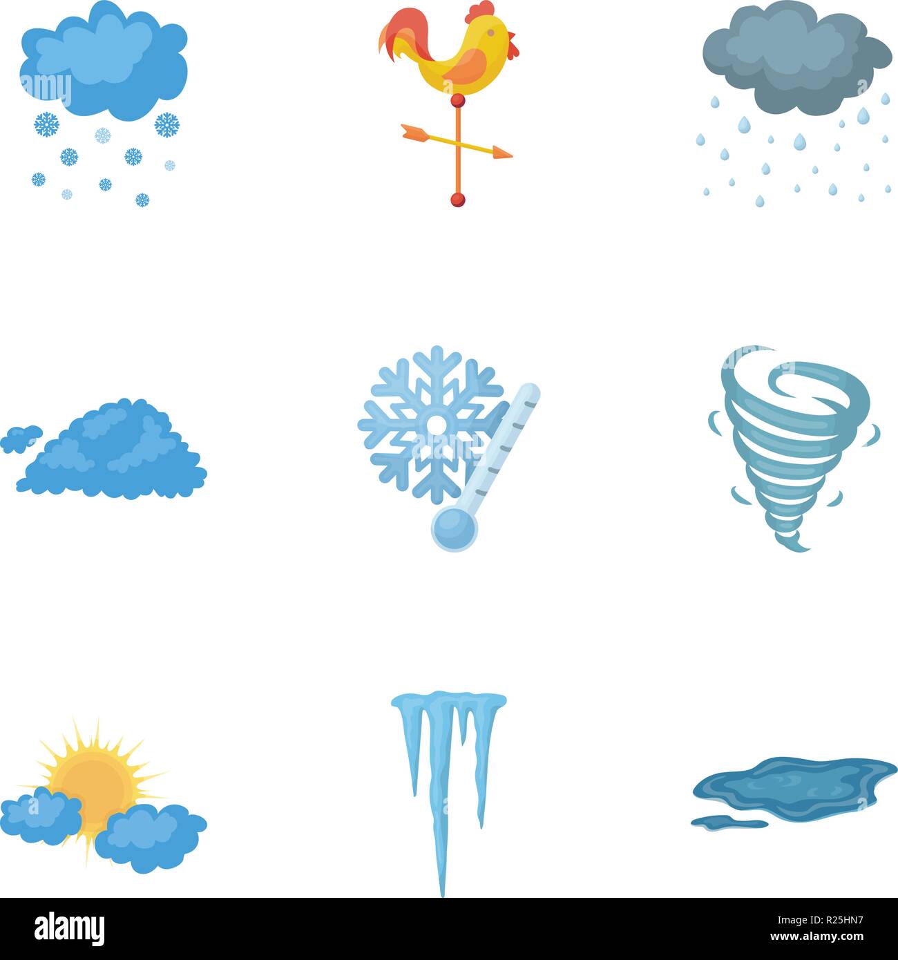 Weather set icons in cartoon style. Big collection of weather vector ...