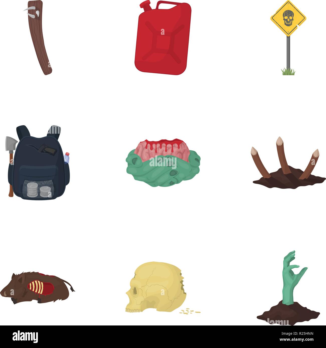 Ground, Zombie, corpse and other icon in cartoon style. Fool, hand ...