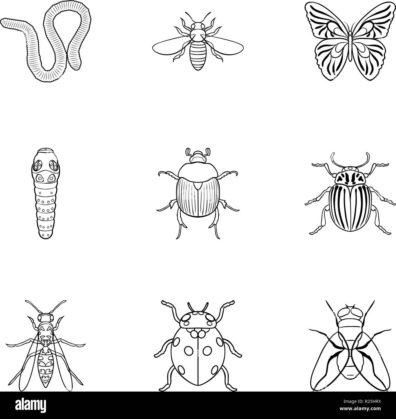 Insects set icons in outline design. Big collection of insects vector ...